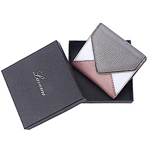 Lavemi Ultra Thin Small Compact Leather Womens Girls Wallets RFID Blocking Credit Card Holder for Women(Envelope Gray/Dark Pink)