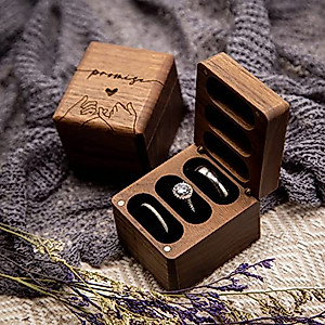 MUUJEE Pinky Promise 3 Slot Ring Box - Engraved Triple Wooden Ring Case Box for Wedding Ceremony Ring Bearer Box -Birthday Gift Ideas