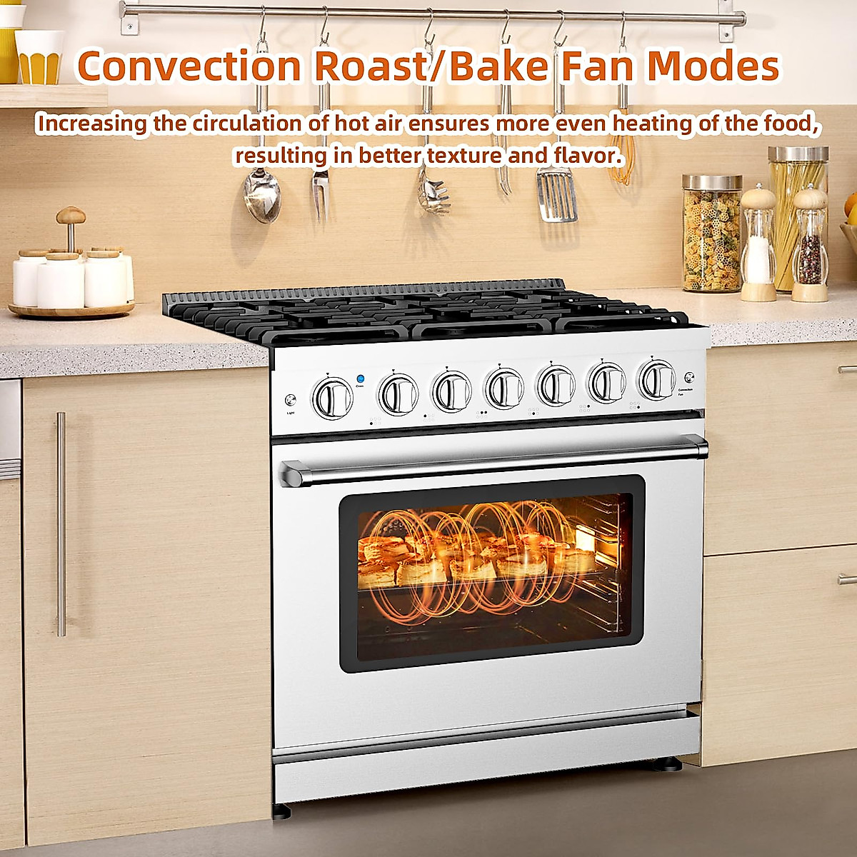GarveeTech 36” Freestanding Gas Range Stove with 6 Sealed Gas Burner & 6.0 Cu.Ft Electric Convection Oven, Stainless Steel Dual Fuel Range, Slide-In Gas Range Combo for Home and Commercial Use