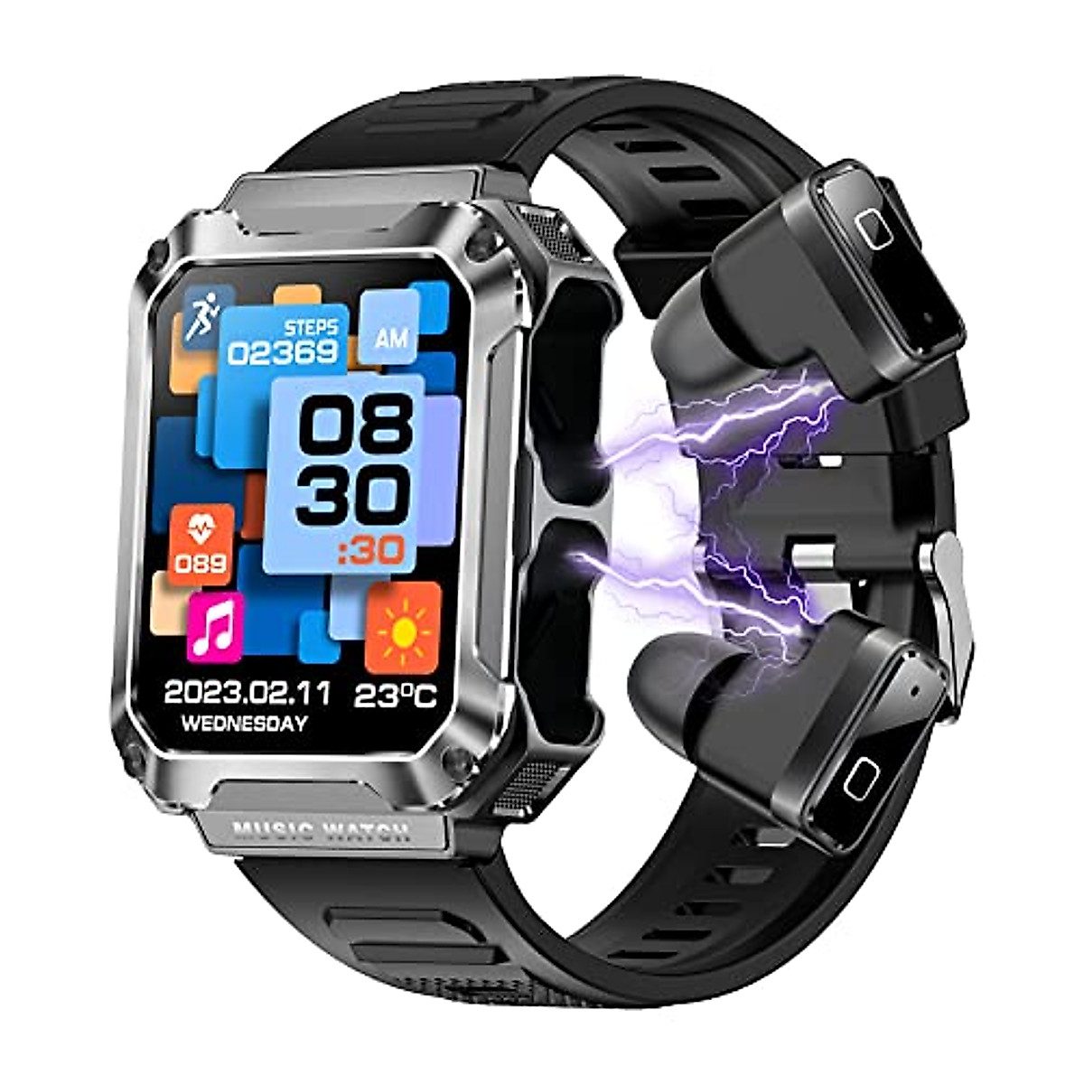 Smart Watch with Earbuds, 3 in 1 Bluetooth Smart Watch for Android iPhone, Military Fitness Tracker Watch, Tracker with Blood Oxygen Heart Rate Sleep Monitor, Long Time Standby Sports Smart Watch