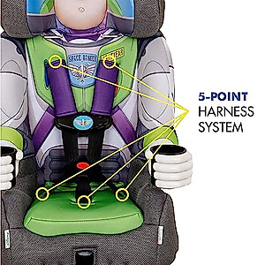 KidsEmbrace Disney Pixar Toy Story Buzz Lightyear 2-in-1 Forward Facing Booster Car Seat, Green/White/Grey