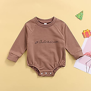 Lamuusaa Newborn Baby Girls Boys Clothes Crewneck Sweatshirt Long Sleeve Romper Bodysuit Pullover Oversized Autumn Tops (Dinosaur-Brown, 0-6 Months)