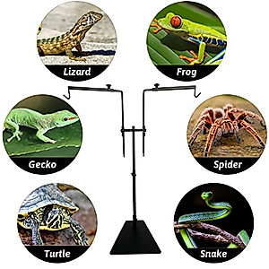 kathson 2 Hooks Reptile Dual Lamp Stand Adjustable 15 to 36.2" Reptile Basking Metal Lamp Holder Bracket Heat Light Hanger Holder Floor Light Support for Snake Lizard Turtle Amphibian