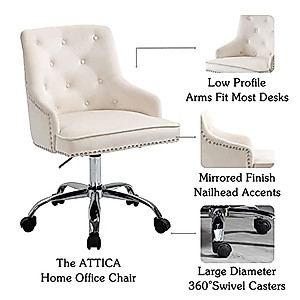 ATTICA Home Office Desk Chair with Soft Foam Seat Cushion 360 Degree Swivel and Rivets Design, Velvet Office Chair(White)