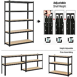 AutoBaBa 5-Tier Metal Shelving Unit Adjustable Garage Storage Utility Rack Heavy Duty Shelves Organization Multipurpose Shelf Warehouse Basement Kitchen Living Room Pantry - 28" L x 12" D x 60" H