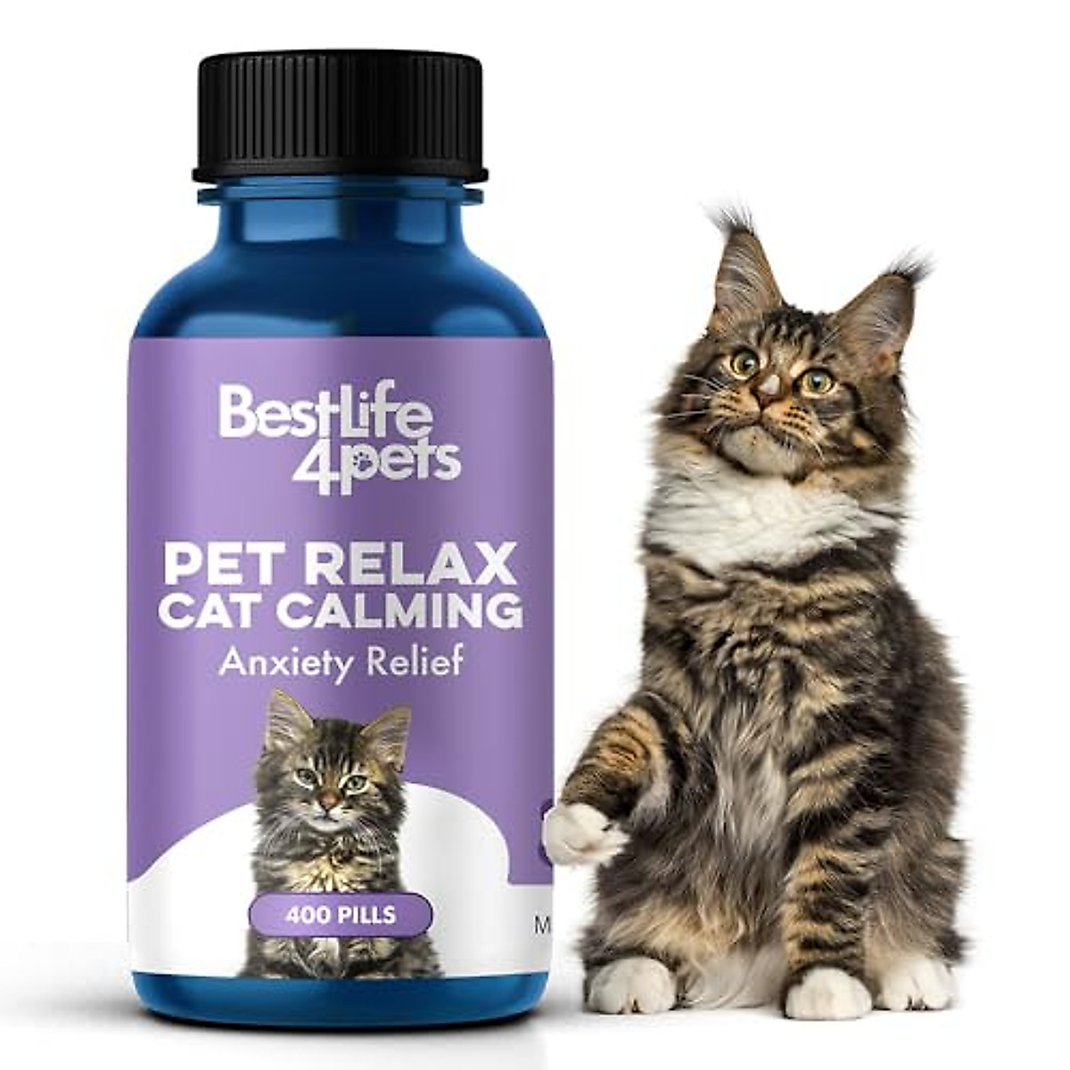 Pet Relax Cat Calming Anxiety Relief - Natural Calming Care for Cats, Cat Stress and Anxiety Relief, Soothes Separation Anxiety, Homeopathic Feline Aid for Travel - 400 Odorless, Tasteless Pills