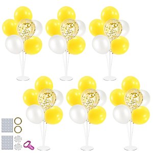 ZJDHPTY 6 Set Balloon Stand with Yellow and White Balloons Centerpiece Table Decorations Bee Daisy Sunflower Theme Pary Decorations Birthday Bridal Shower Wedding New Years Decorations 2025