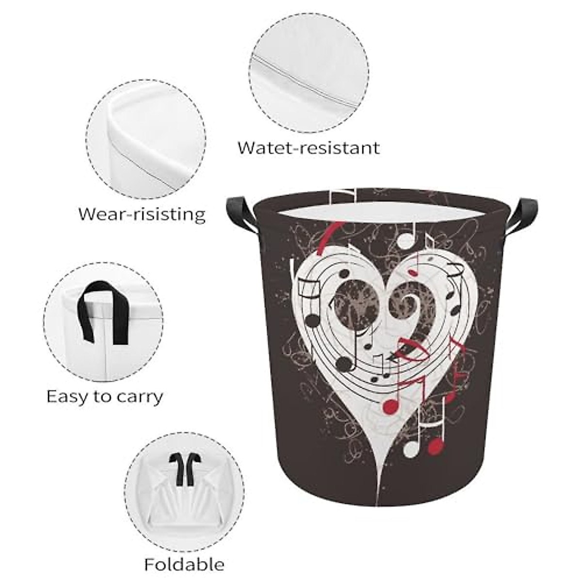 Laundry Hamper Music Symbols Love Freestanding Laundry Basket Thickened Waterproof Collapsible Clothes Hamper Storage for Clothes Toys Dorm And Family
