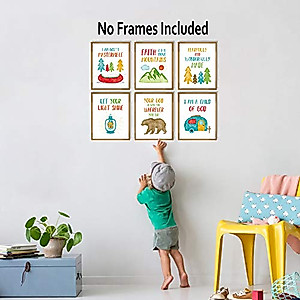 HLNIUC Colorful Bible Verse Canvas Posters ,Kids Inspirational Quotes Wall Art Set of 6(8”X10”,Unframed),Woodland Animals Art Print For Children’ s Classroom,Playroom Nursery Decor