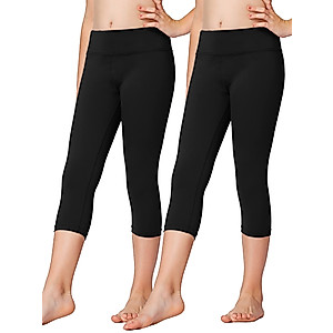 Stelle Girls Active Capri Legging Yoga Pants for Workout Sport Running (2 Piece Black, S), Little Kid