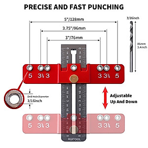Ruitool Cabinet Hardware Jig Tool, Aluminium Alloy Cabinet Handle Install Template Tool, Adjustable Punch Locator Drill Template Guide, Cabinet Hole Drilling Template for Handles and Pulls
