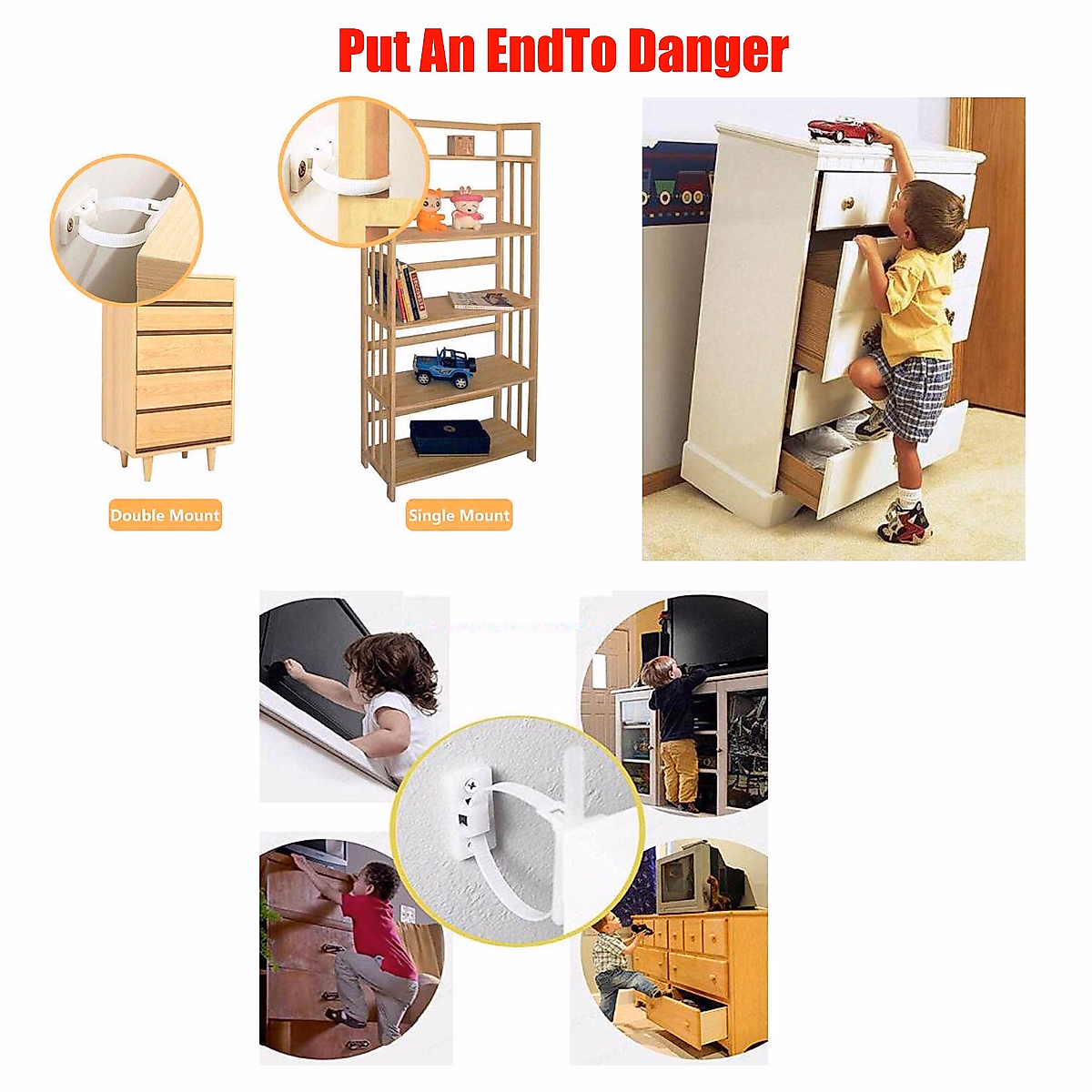 6 pack Anti Tip Furniture Wall Anchors Kit Furniture Straps for Baby Proofing Safety Child Safety Straps Earthquake Resistant for Dresser Cabinet Bookshelf,Bearing 150Ib Adjustable Nylon Straps