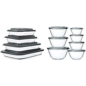 MCIRCO 8 Pcs Glass Baking Dish Set with Lids, 14 Pcs Glass Mixing Bowls Set with Lids, Fridge, Microwave, Oven, Dishwasher Friendly, For Cooking, Baking