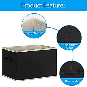 LHZK Storage Baskets for Shelves, Fabric Storage Baskets for Organizing, Foldable Closet Storage Bins, Storage Bins for Shelves with Handles, Cloth Storage Bins for Organizing, Large, Black, 4-Pack