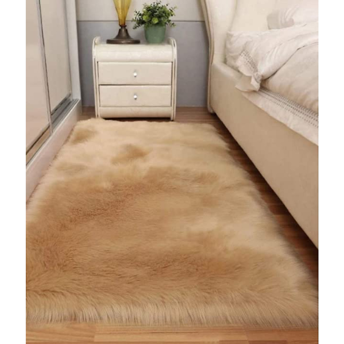 Luxurious Fluffy Area Carpet Bedroom Furry Carpet Faux Fur Sheepskin Nursery Carpet Children Room Blanket Living Room Home Decor Floor Mat (50X150cm, Brown)