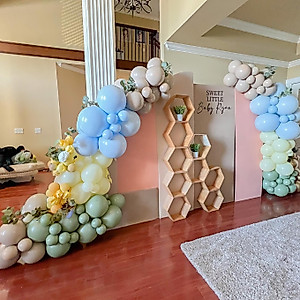 BlissBash 125PCS Classic Bear Baby Shower Balloon Arch Garland Kit - 18/12/10/5 Inch Pastel Blue, Sage Green, Pastel Yellow, Nude Balloons for Baby Shower, Birthday Party Decorations