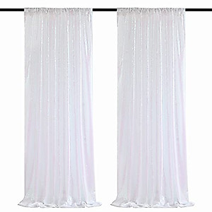 White Iridescent Sequin Backdrop 2 Panels 2FTx8FT Unicorn Backdrop Curtains Glitter Party Backdrop for Girls Birthday Decorations