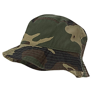 Bandana.com 65% Cotton Bucket Hat for Men, Women, Kids - Woodland Camo - Single Piece - L/EL Size - Summer Cap Fishing Hat