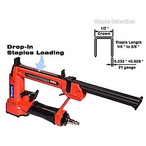 Pneumatic Upholstery Staple Gun, 21 Gauge 1/2" Wide Crown Air Stapler Kit, by 1/4-Inch to 5/8-Inch, 1/4-Inch to 5/8-Inch, with 3000 Staples