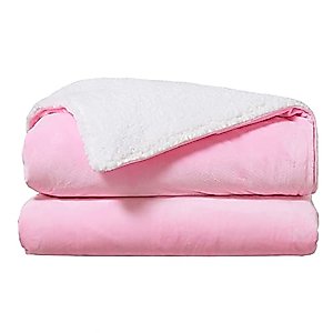 Satwip Weighted Blanket 12 Pounds for Adults - 2 PCS Weighted Throws with Washable Duvet Cover, Dual Comfort with Fuzzy Warm Flannel and Soft Cozy Sherpa, 48 x 72 Inches, Pink White