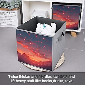 Love Heart Printed Foldable Storage Bins with Handles Storage Cubes Closet Organizer for Living Room Bedroom 2PCS