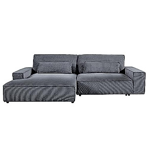 Container Furniture Direct Luxe Oversized Two-Piece Sectional Couches for Living Room, L Shaped Sofa with Chaise, Upholstered with Corduroy Fabric, Dark Grey - Left Facing