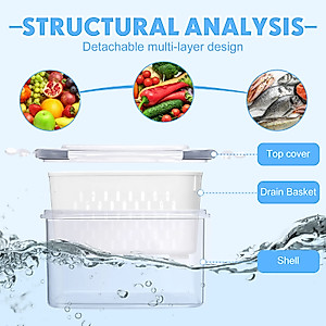 6 Pcs Fruit Storage Containers for Fridge, Food Storage Containers Berry Produce Fridge Organizer with Removable Colander Keep Fruits, Vegetable, Veggie, Meat Fresh Longer(Small, Medium, Large)