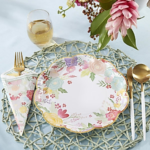Kate Aspen Garden Blooms 9 in. Premium Decorative Paper Plates | Party Supplies (350 GSM weight -Set of 16) - Perfect for Weddings, Bridal Brunches, Bridal/ Baby Showers