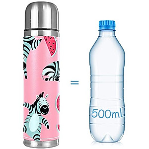 Cute Zebras and Watermelon Pink Stainless Steel Water Bottle, Leak-Proof Travel Thermos Mug, Double Walled Vacuum Insulated Flask 17 OZ