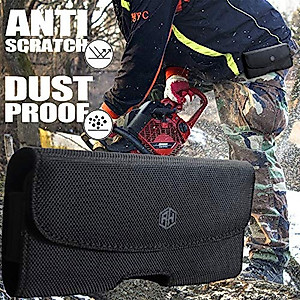 AH Military Grade Phone Holster Men Cell Phone Holsters Belt Case with Loop Cell Phone Nylon Clip Magnetic Pouch For Android Galaxy iPhone 12 Pro Max 6+ 7 Plus 8 Plus Holster Fit Commuter Case (Large)