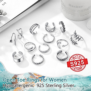 PROSILVER 925 Sterling Silver Toe Ring Open Ring Adjustable Toe Rings For Men Women Wide Wrap Toe Ring Band