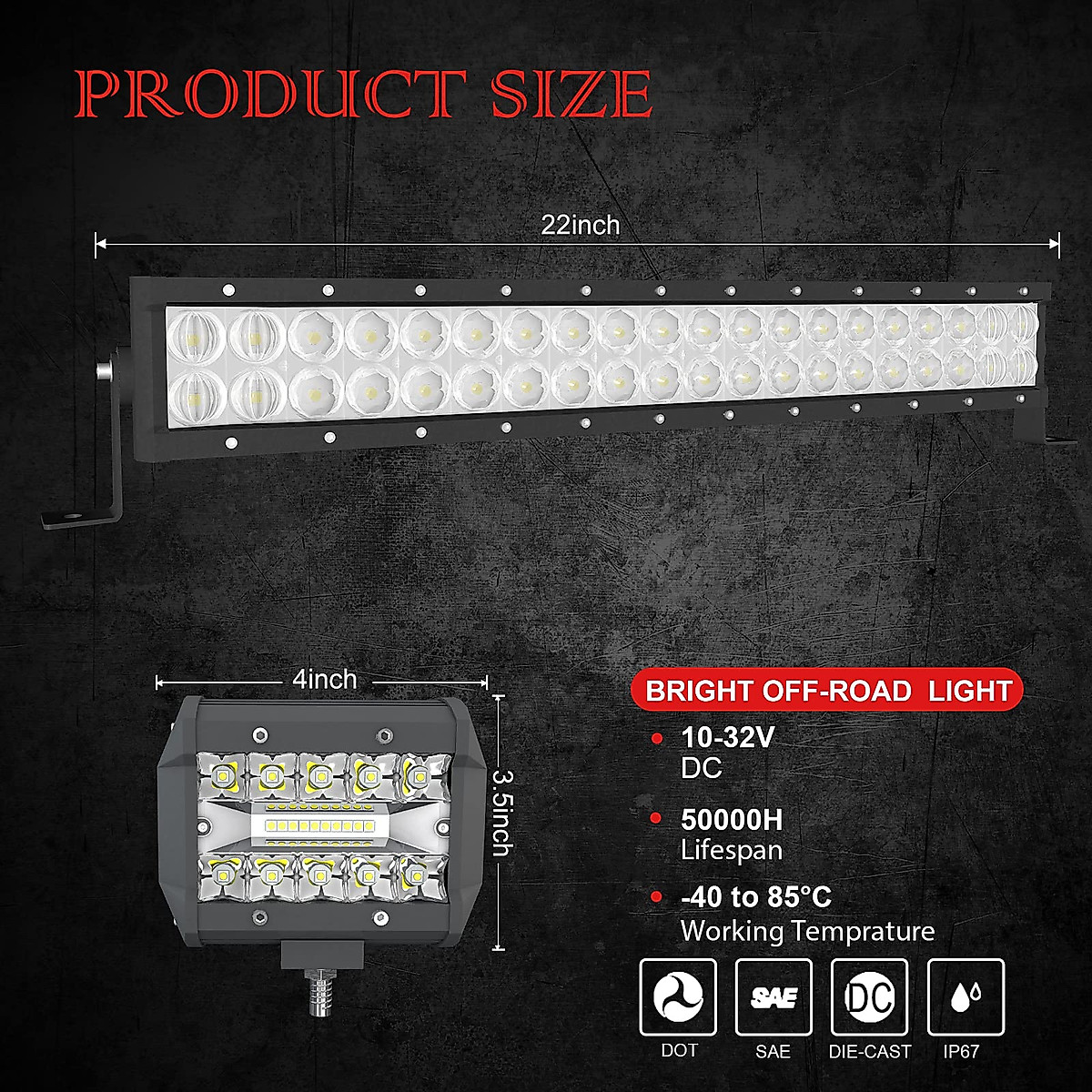 22 Inch LED Light Bar TURBO SII 5D 120W Flood Spot Combo Beam Offroad Driving Light 2Pcs 4 Inch 60W Led Pod Cube Lights w/Wiring Harness 3-Leads for Trucks Polaris RZR ATV UTV SUV Boats