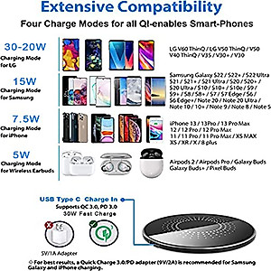 30W Wireless Charger Pad, Wireless Charger 30W, Fast Wireless Charger, Qi Wireless Charging Compatible with Samsung Galaxy S22/S22+/S21/S20/S10, Fast Charger Compatible with iPhone 13/12/11 Series