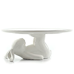 LA JOLIE MUSE Cupcake Stand, Easter Decorations, Ceramic Dessert Plates for Eggs and Cookies, Bunny Candy Dish Gifts, 8.3 Inch White