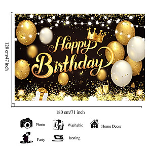 YinQin 180x120 cm Black Gold Happy Birthday Party Backdrops Cloth 71x47 in. Glitter Black Gold Happy Birthday Photography Backgrounds Banners Black Gold Happy Birthday Sign Decorations for Men Women