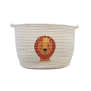 Cute Safari Lion Nursery Baby Basket/Baby Hamper/Woven Storage Basket/Rope Cotton Baby Laundry Hamper Large - 11"H x 17.7"W x 13.4"L/Nursery Storage Toys Books Kids Dog Blanket Decor/Baby Gift