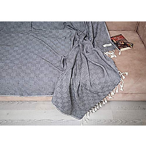 Bersuse 100% Cotton Milas XL Throw Blanket Turkish Towel - 60x90 Inches, Black