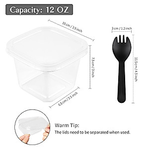 Qeirudu 50 Pack 12 oz Plastic Parfait Cups with Lids and Sporks, Disposable Square Dessert Cups with Lids Cake Containers for Fruits Oatmeal Yogurt Mousse Ice Creams Strawberry Shortcake