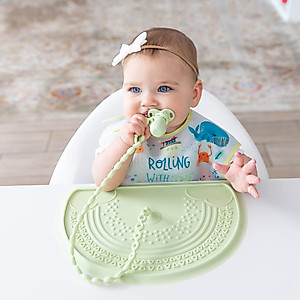 Bumkins Pacifier Clip Feeding Supplies for Baby Girl or Boy, Toy Straps for Sippy Cup, Teether, Stroller Accessories, Platinum Silicone Accessory Tether Leash, Safe for Teething Babies, Sage Green