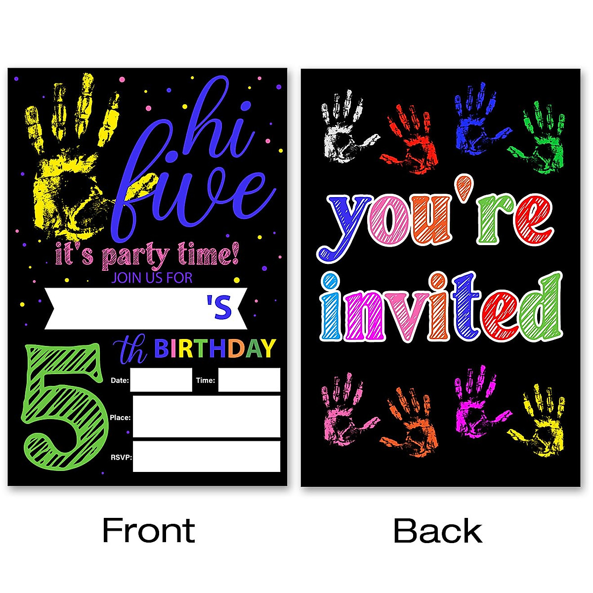 VAHATAN Hi Five 5th Birthday Party Invitations 20 Packs 5 Year Old Birthday Invites With Envelopes Colorful 5th Birthday Fill in Invite Cards