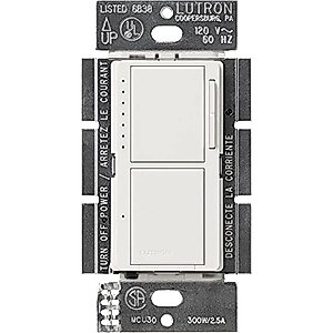 Lutron Maestro Dual Digital Dimmer and Switch, Only for Incandescent and Halogen Bulbs, 300-Watt Single Pole | MA-L3S25-WH | White