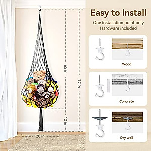 Stuffed Animal Net Or Hammock, Toy Net For Stuffed Animals, Stuffed Animal Holder With Hooks, Large Hammock For Stuffed Animals, Hanging Corner Stuffed Animal Organizer For Kids Bedroom Playroom Black