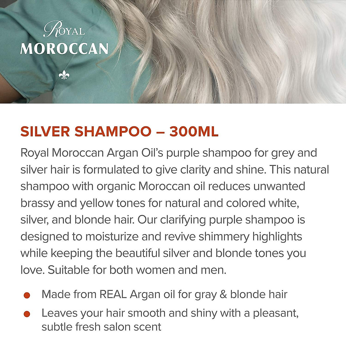 Royal Moroccan BEST SILVER SHAMPOO 300 ml /10.05 fl.oz | Purple Shampoo for Blond Hair & Grey Hair|Lights Shampoo for Blond & Silver Hair |Anti-Yellow Shampoo | Paraben-Free Argan Oil Hair Products