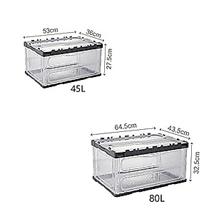 Folding and Stackable Bin with Lid | Storage Container | Storage Organizer | Storage Totes | Trunk Organizer, 80 Liter, Set of 2, Clear & Gray