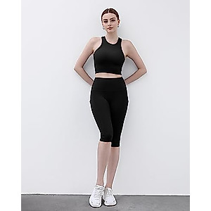 ODODOS Women's Crop 2-Pack Racerback High Neck Ribbed Cropped Tank Tops, Black+Black, Small