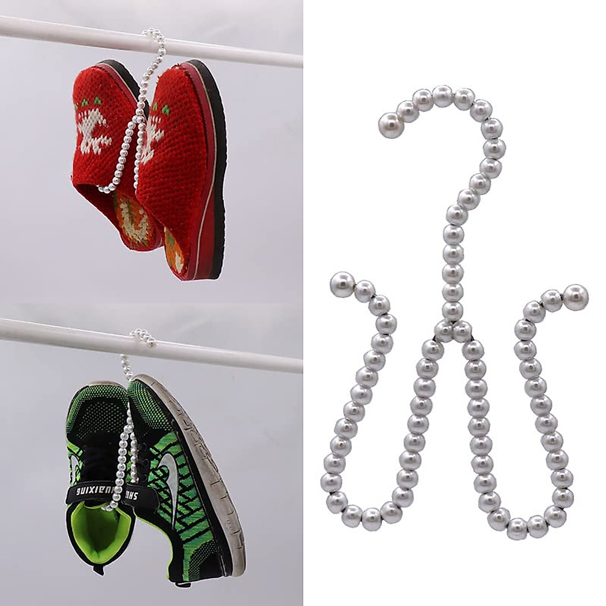 4 Pack Pearl Shoes Hanger Plastic Elegant Shoes Drying Rack Faux Pearl Beaded Shoe Display Closet Organizer Storage for Adults Men Women