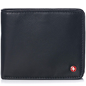 Alpine Swiss RFID Protected Men’s Max Coin Pocket Bifold Wallet with Divided Bill Section Soft Nappa Black