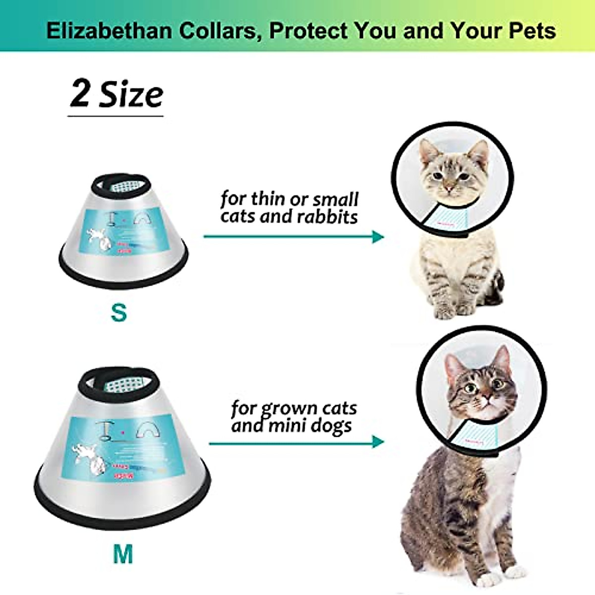 MintCat Cat Cone, Adjustable Cat Cone Collar Soft, Lightweight Cat Recovery Collar, Protective Cat Cones to Stop Licking Pet Cone, Plastic Elizabethan Collar for Cats Kitten Small Dog After Surgery, S