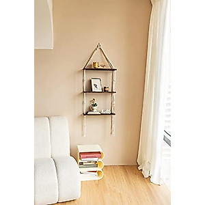 Mkono Macrame Wall Hanging Shelf 3 Tier Wood Floating Shelves with Cute Woven Rope Boho Room Decor Display Photos Plant Hanging Storage Shelves for Bathroom, Bedroom, Living Room, Nursery