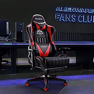AutoFull C3 Gaming Chair Office Chair Ergonomic Computer Gaming Chair PU Leather with Headrest and Lumbar Support High Back Adjustable Racing Gaming Chair with Footrest(Red)